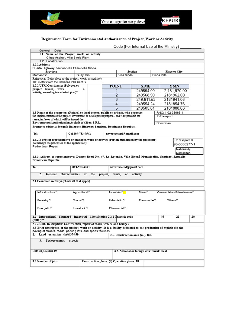 Registration Form For Environmental Project Authorization | PDF ...