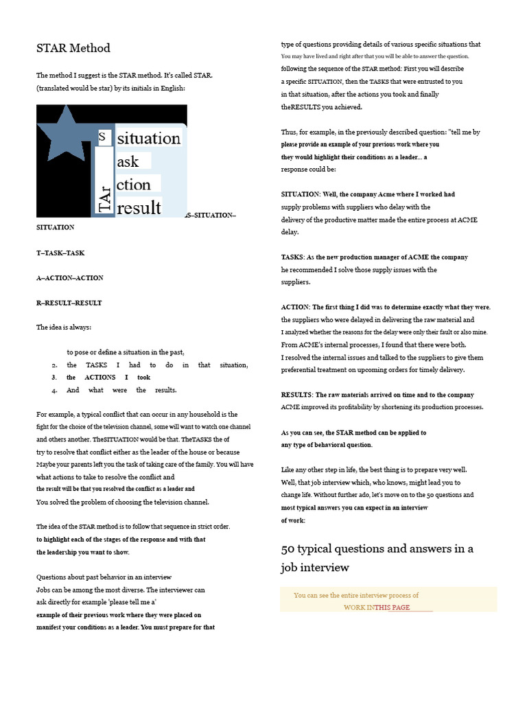 STAR Method | PDF | Job Interview | Question