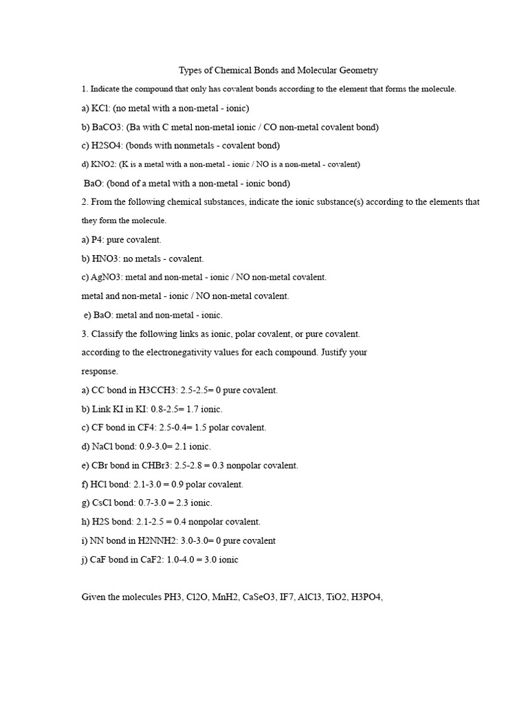 Types of Chemical Bonds and Molecular Geometry | PDF