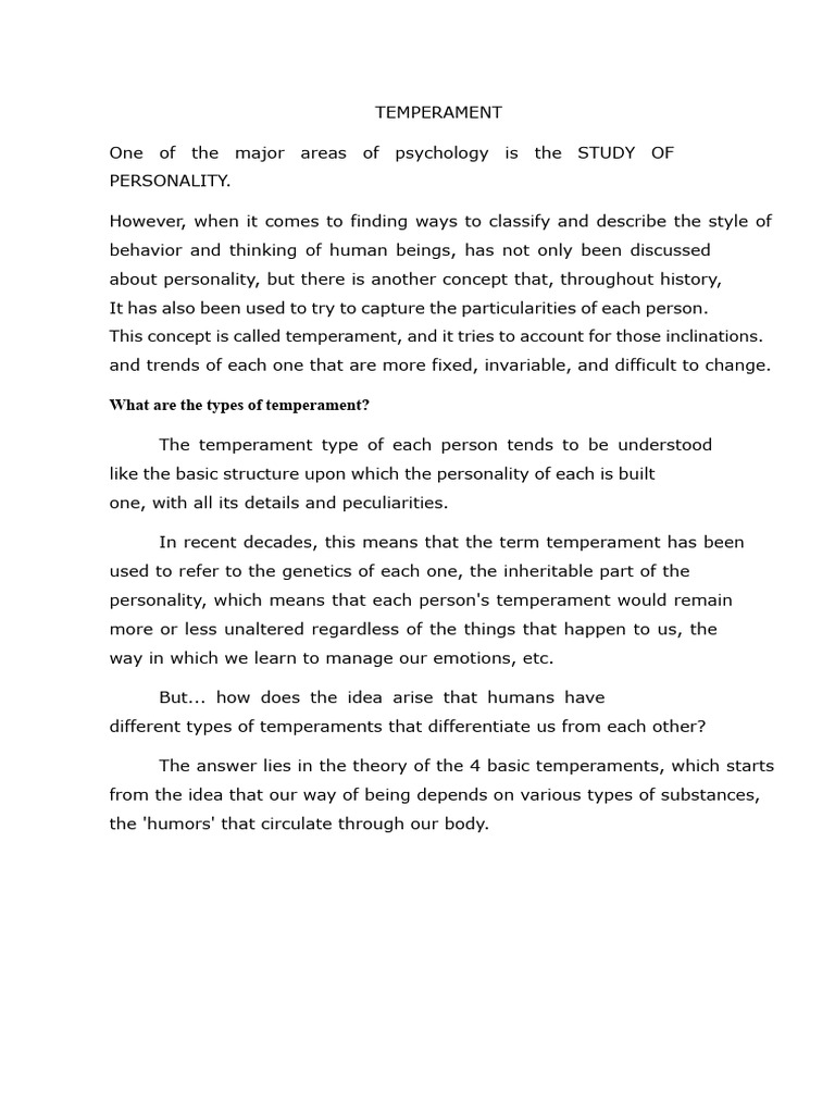 Temperament 1 | PDF | Temperament | Psychology