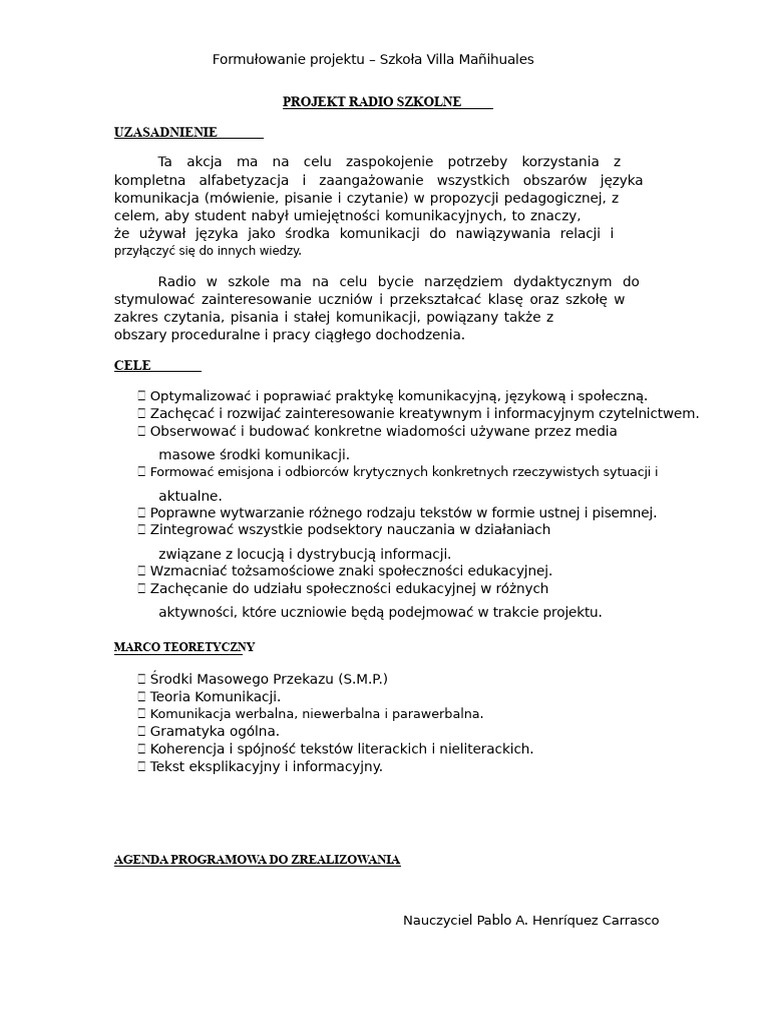 Projekt Radio Szkolne | PDF