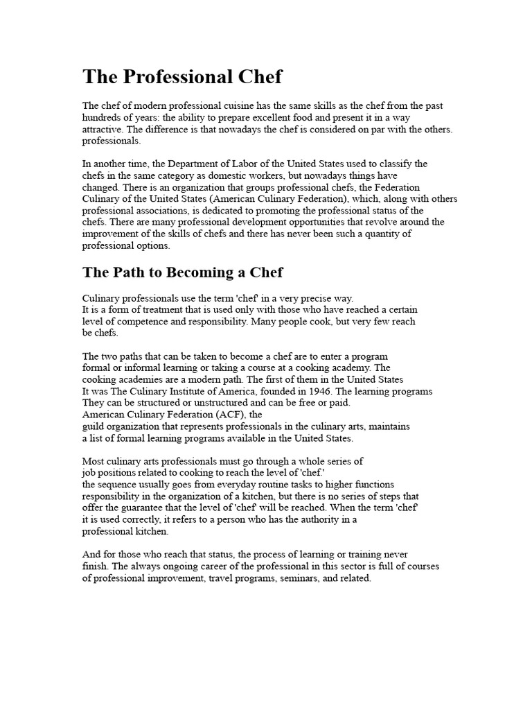 Becoming a Professional Chef: A Guide | PDF