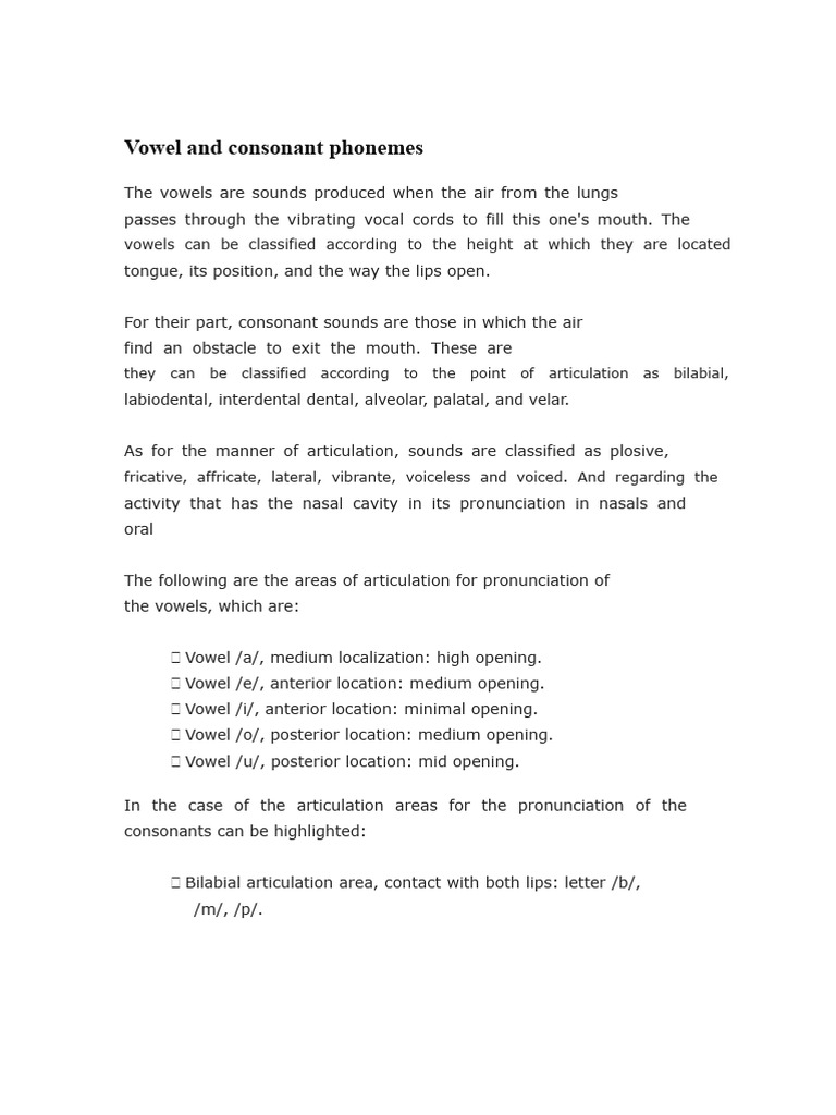 Vocal and Consonant Phonemes | PDF | Consonant | Human Voice