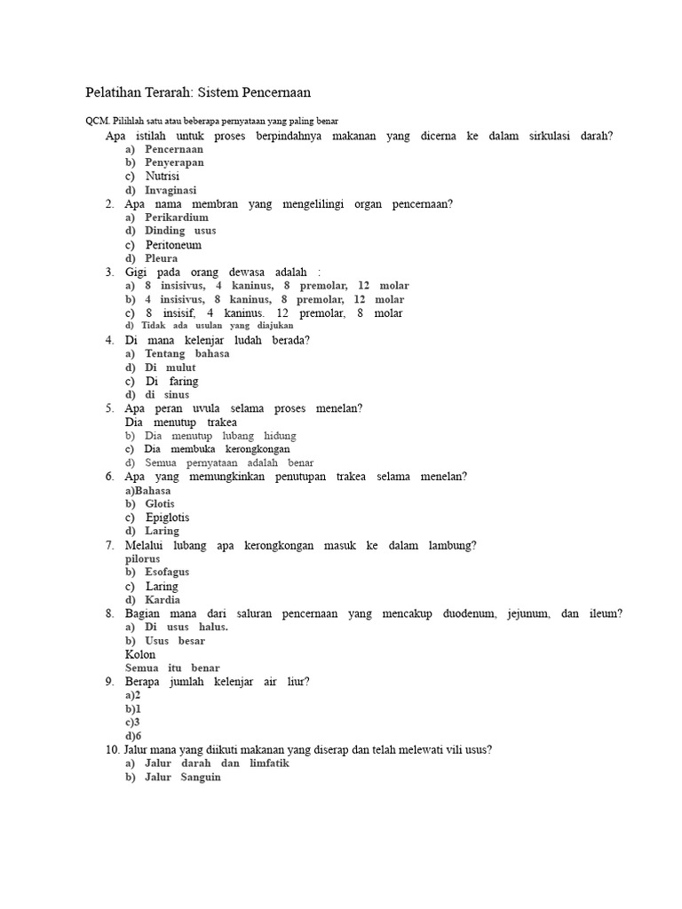TD1 Sistem Pencernaan | PDF
