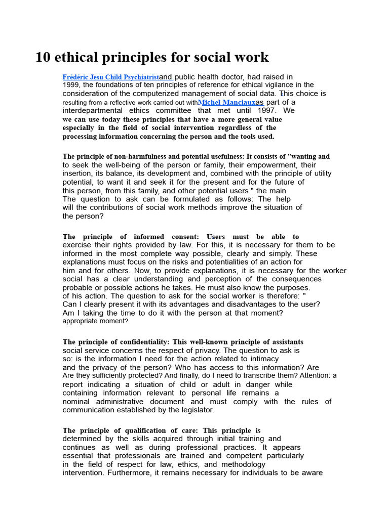 10 Ethical Principles For Social Work | PDF | Value (Ethics) | Morality