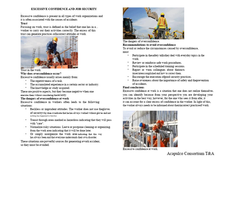 Dangers of Overconfidence in the Workplace | PDF | Safety ...