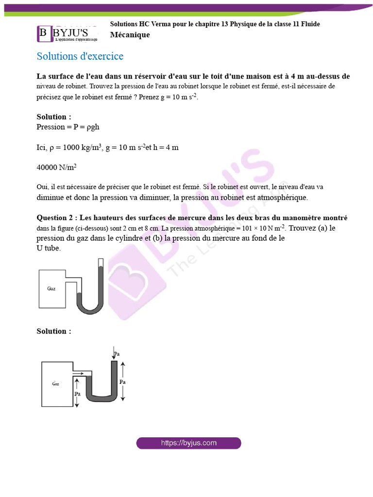 Solutions HC Verma Chapitre 13 Fluides | PDF | Pression | mesure de ...