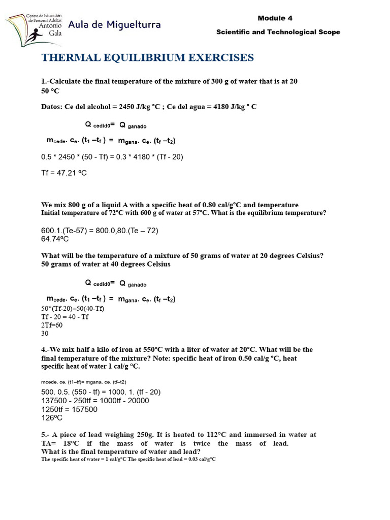 Equilibrium-Term Exercises | PDF | Heat | Heat Capacity