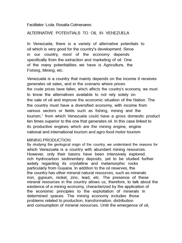 Alternatives to Oil for Venezuela's Economy | PDF | Venezuela | Petroleum
