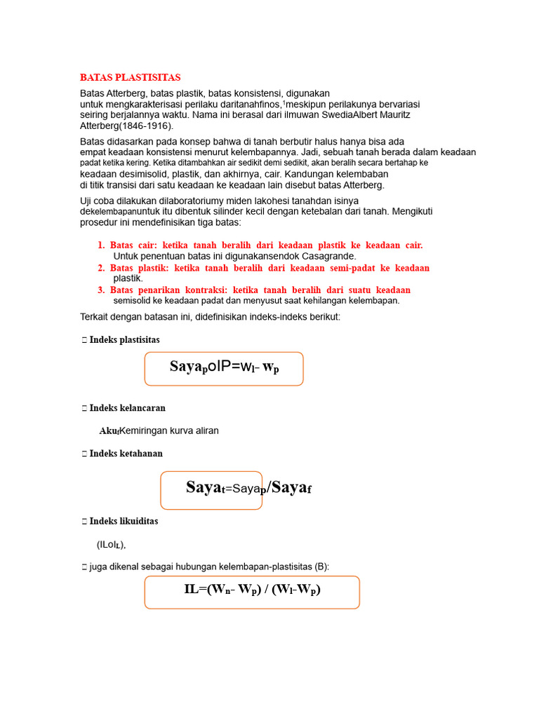 Batas Atterberg dan Indeks Plastisitas Tanah | PDF