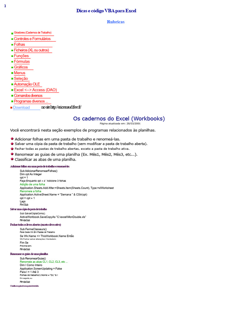 Dicas e Código VBA para Excel em Francês | PDF | Microsoft Excel ...