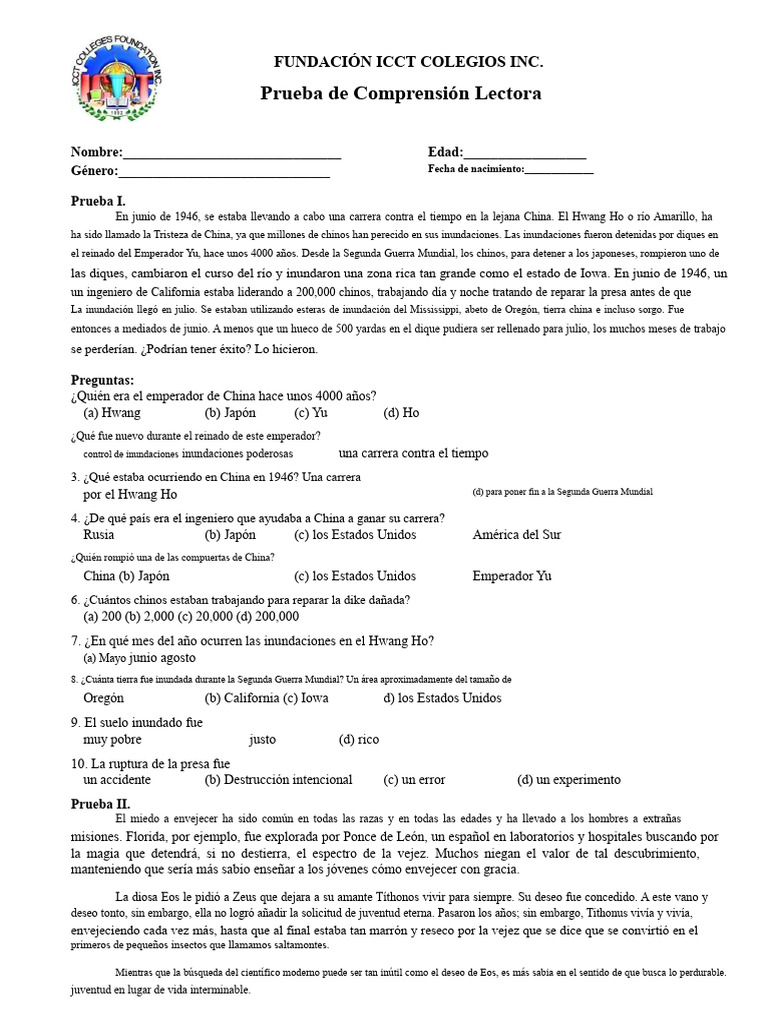 Prueba de Comprensión Lectora | PDF