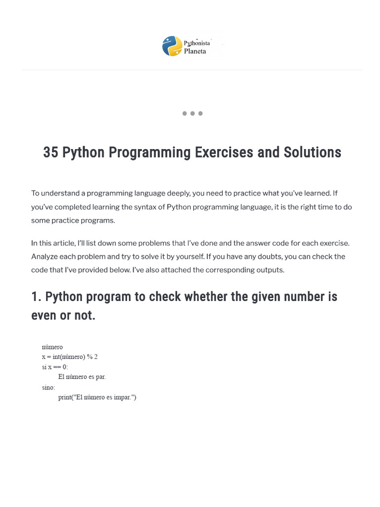 35 Ejercicios de Programación en Python y Soluciones - Pythonista ...