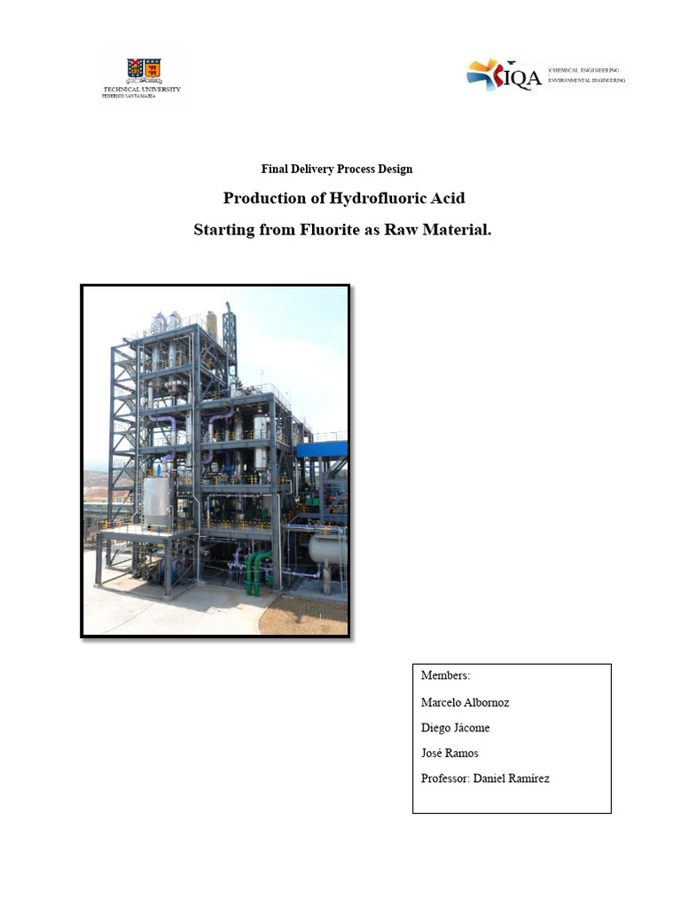 Hydrofluoric Acid Production Process Design | PDF | Fluorine | Sulfuric ...