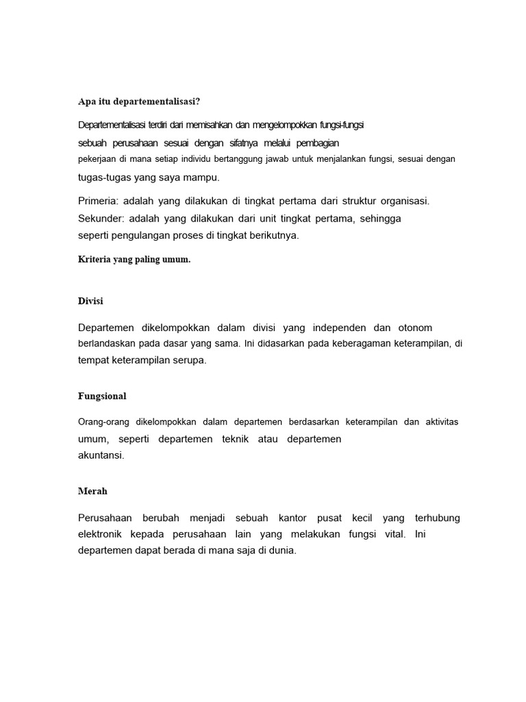 Apa Itu Departementalisasi PDF | PDF