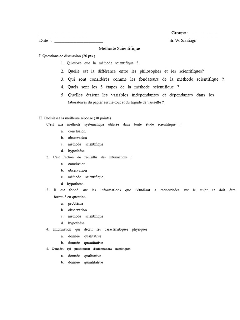 Méthode Scientifique : Questions et Applications | PDF | Méthode ...
