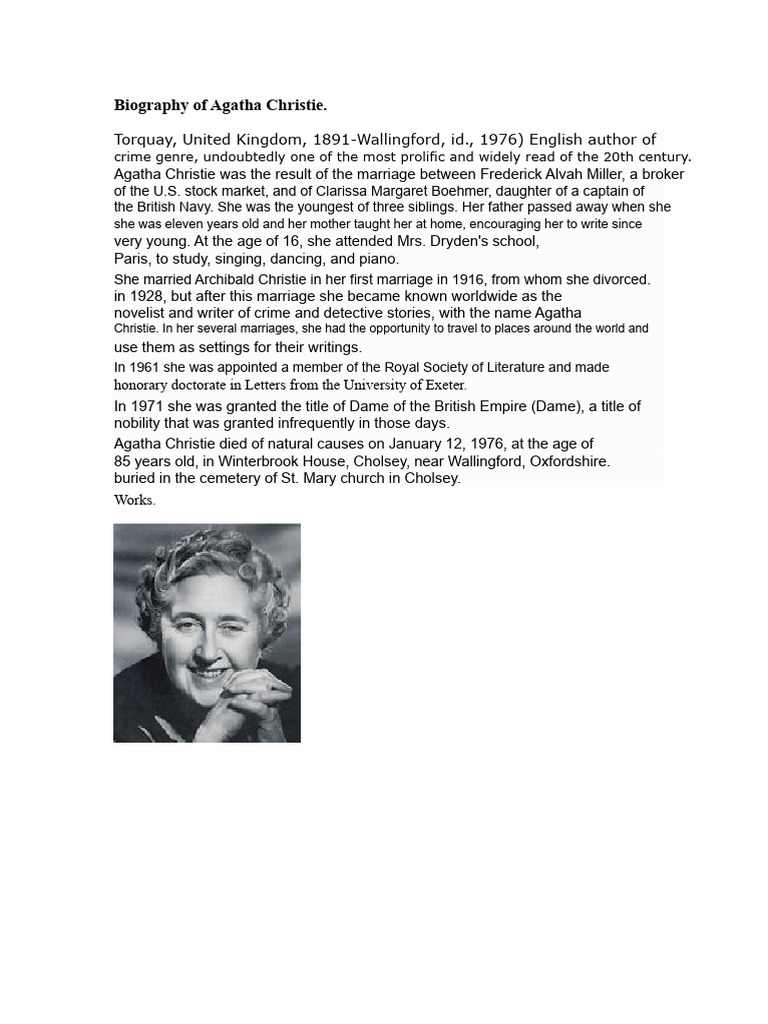 Biography of Agatha Christie | PDF | Agatha Christie