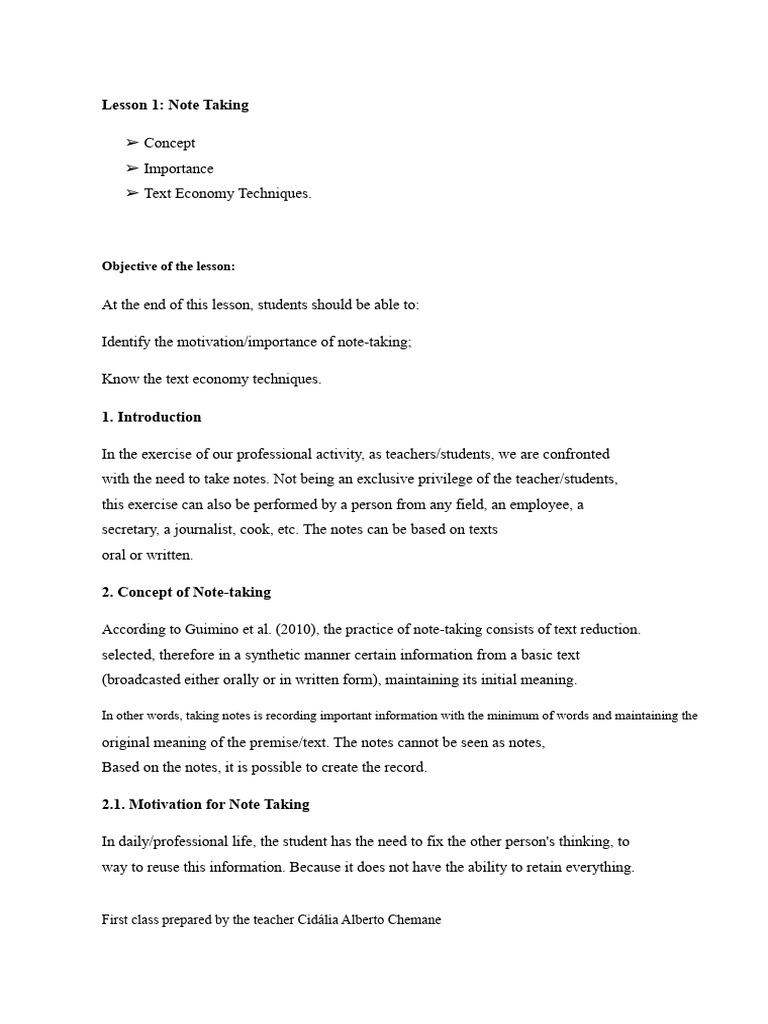 Lesson 1 - Note Taking | PDF | Word | Adjective