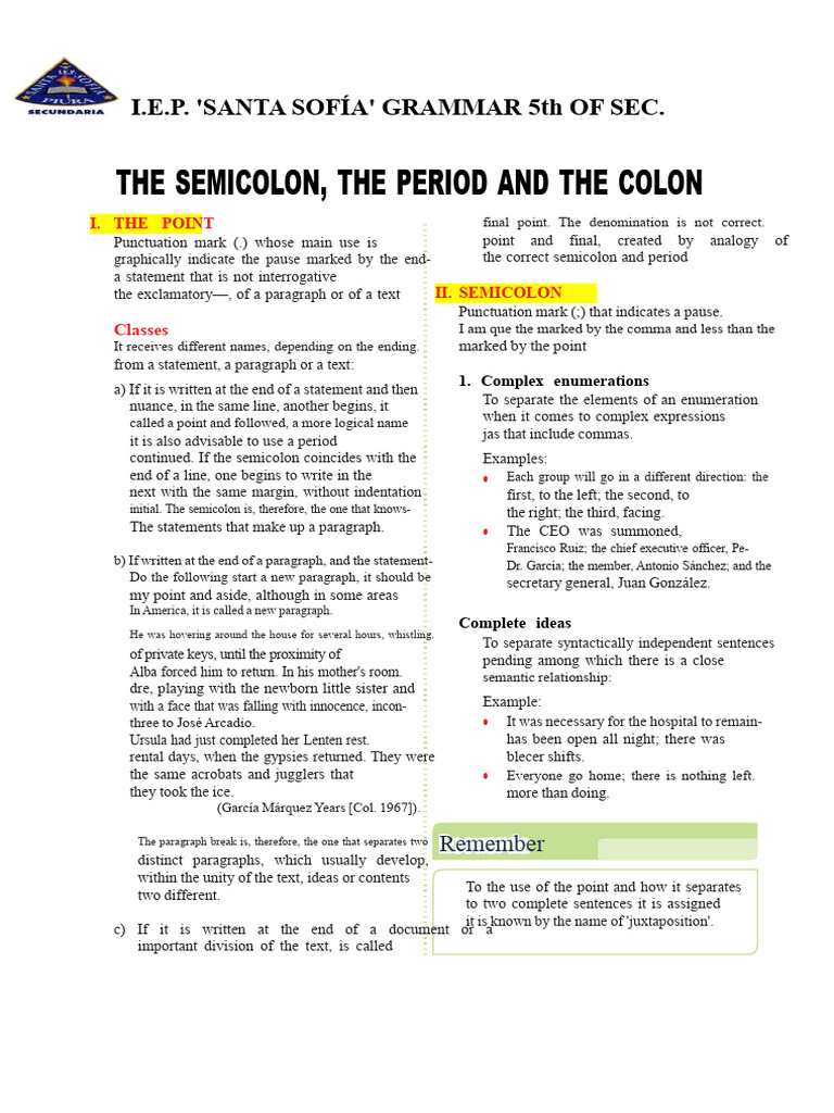 GRAMMAR - THE SEMICOLON 5th SEC. | PDF | Punctuation | Comma