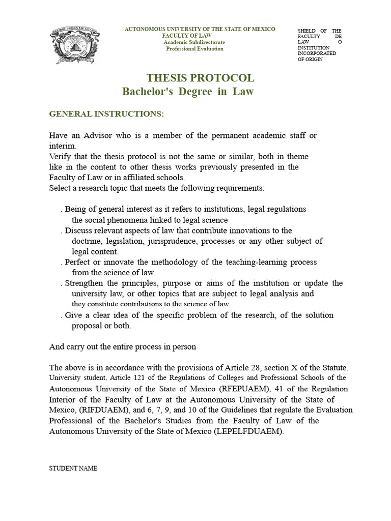 @ 01 Bachelor's Degree Thesis Protocol in Law | PDF | Methodology ...