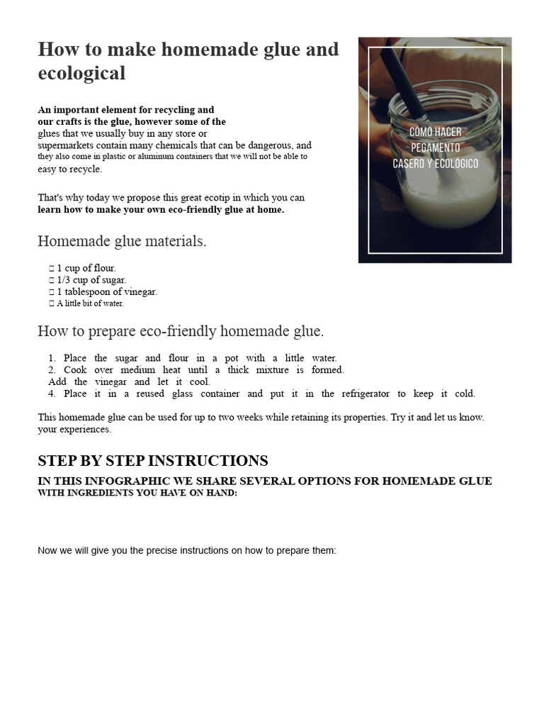 How To Make Homemade and Eco-Friendly Glue | PDF | Adhesive | Vinegar