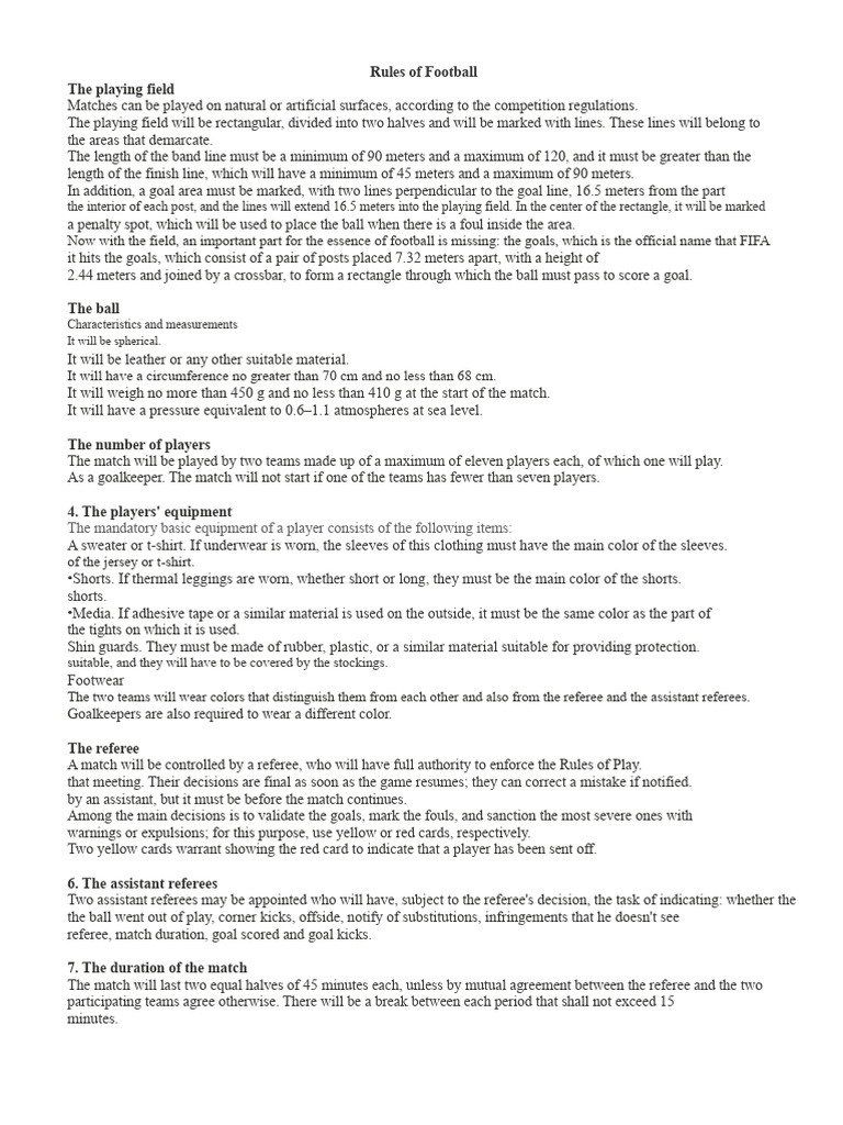 15 Rules of Football | PDF | Association Football | Sport Variants