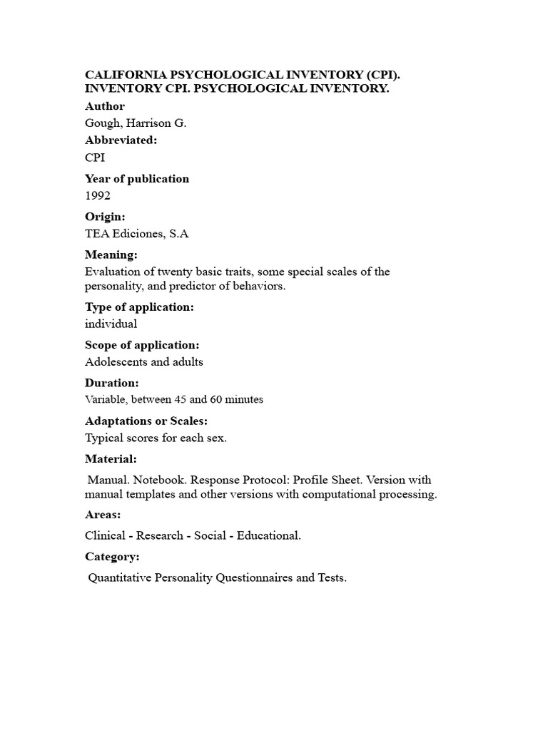 California Personality Inventory | PDF