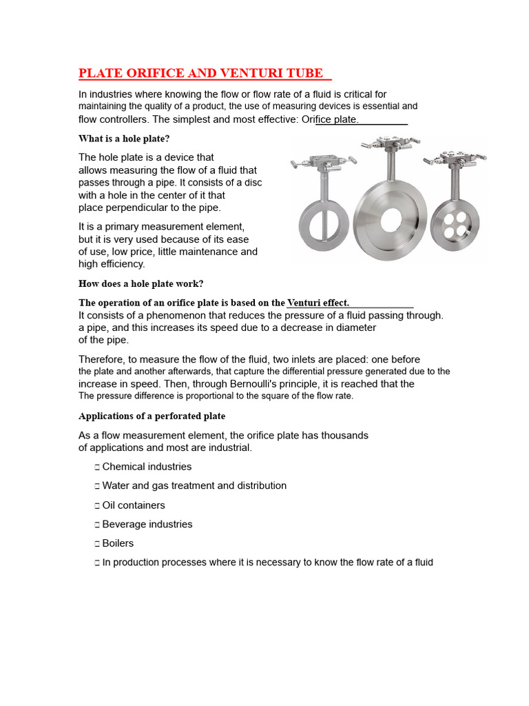 Orifice Plate and Venturi Tube Explained | PDF | Flow Measurement ...