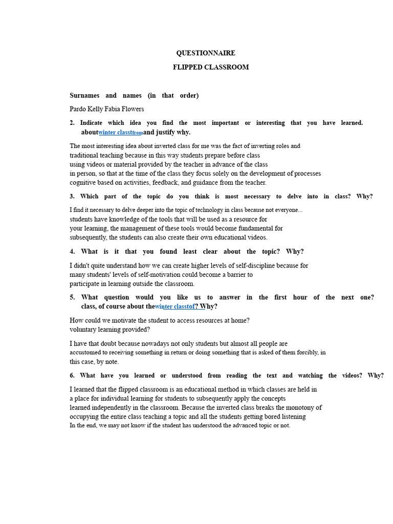Flipped Classroom Questionnaire | PDF | Teachers | Intelligence