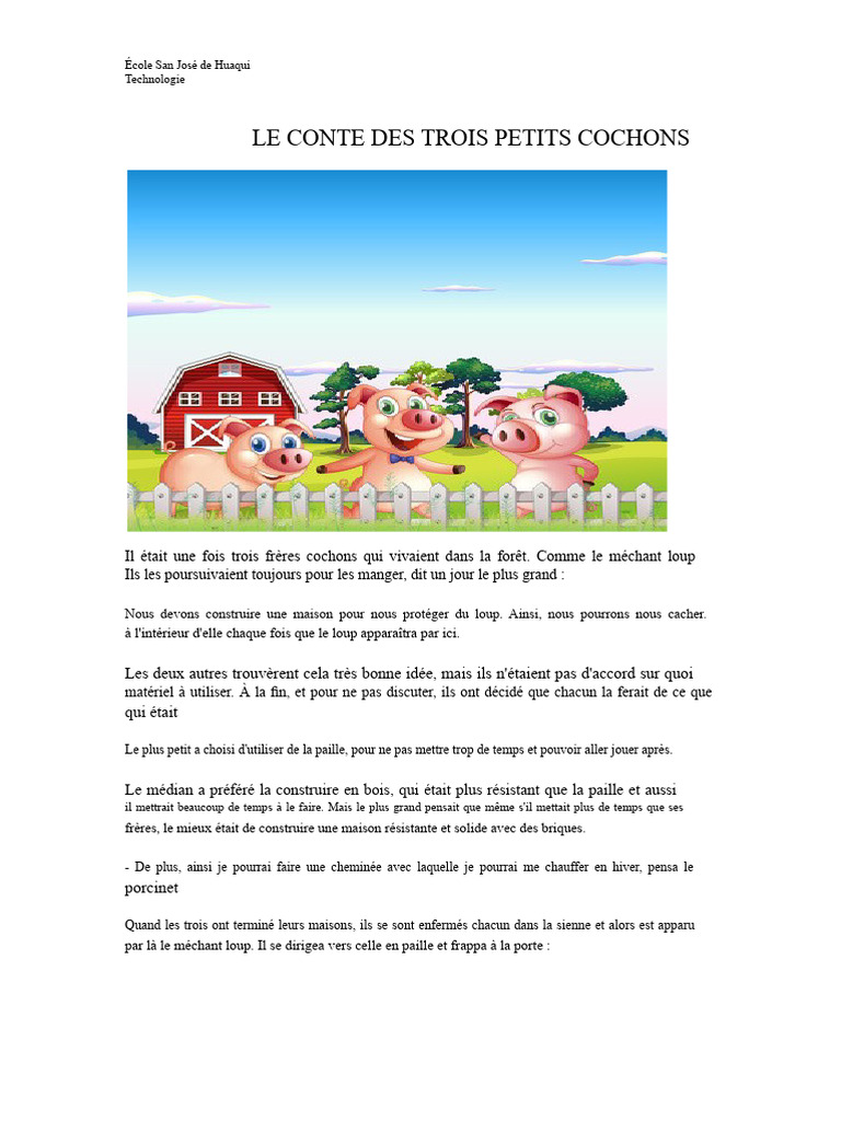 Les Trois Petits Cochons : Histoire et Leçons | PDF