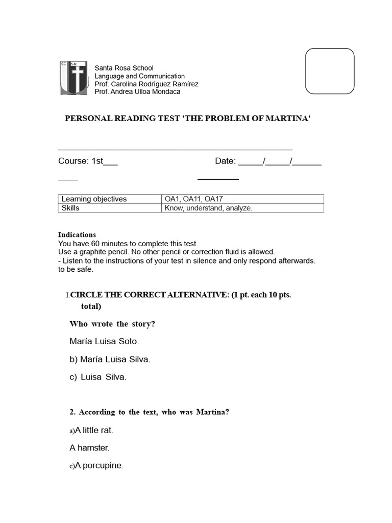 Personal Reading Test: Martina's Problem | PDF