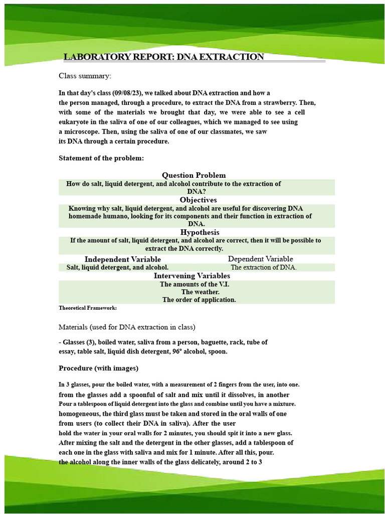 Laboratory Report | PDF | Dna | Experiment