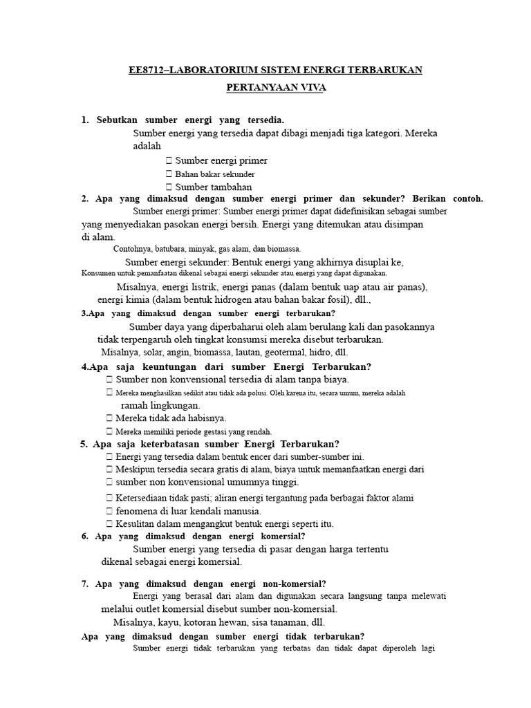 EE8712 Laboratorium Sistem Energi Terbarukan Pertanyaan Viva | PDF