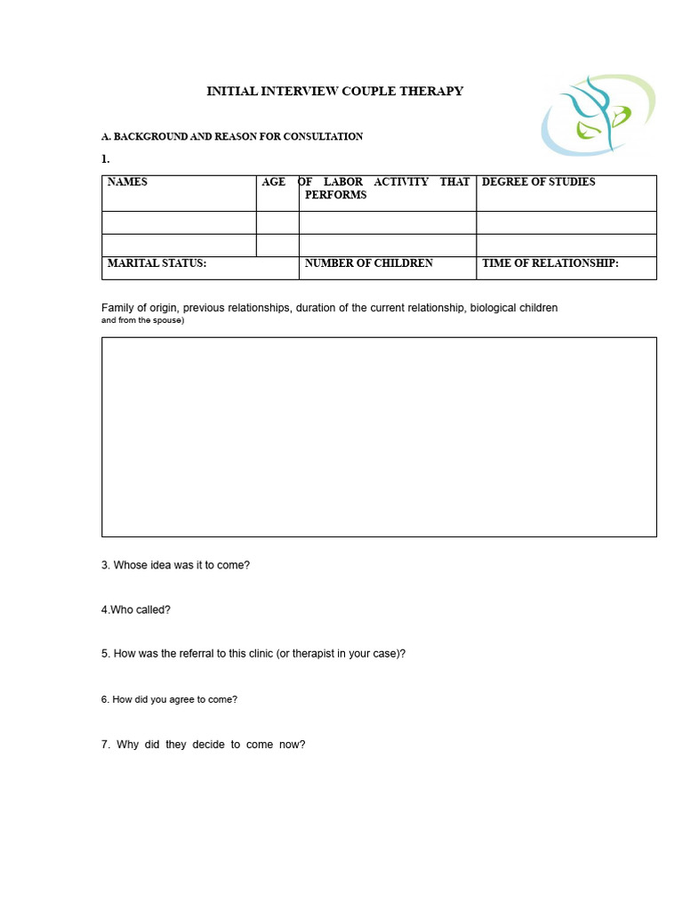 Initial Interview Couples Therapy | PDF | Psychotherapy | Happiness