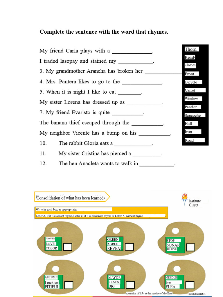 Fun Rhyme Completion Exercises | PDF