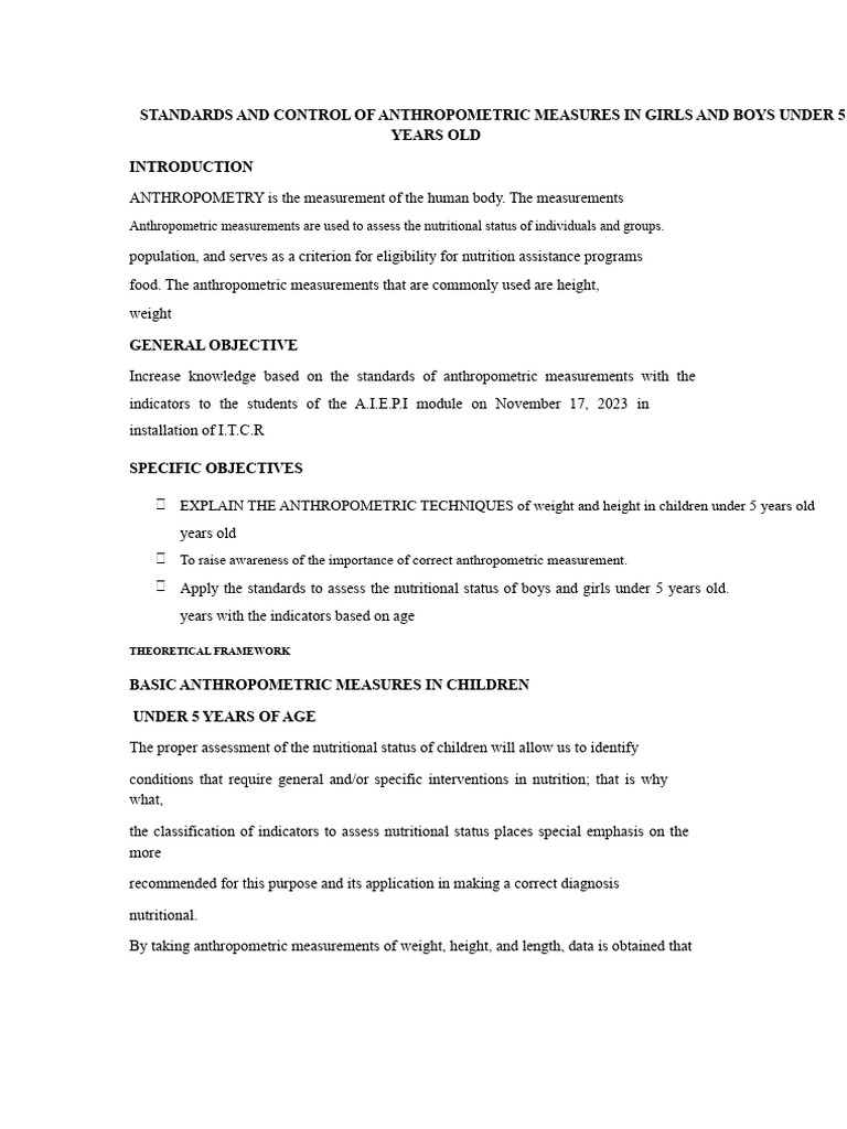 Basic Anthropometric Measurements in Children | PDF | Anthropometry ...