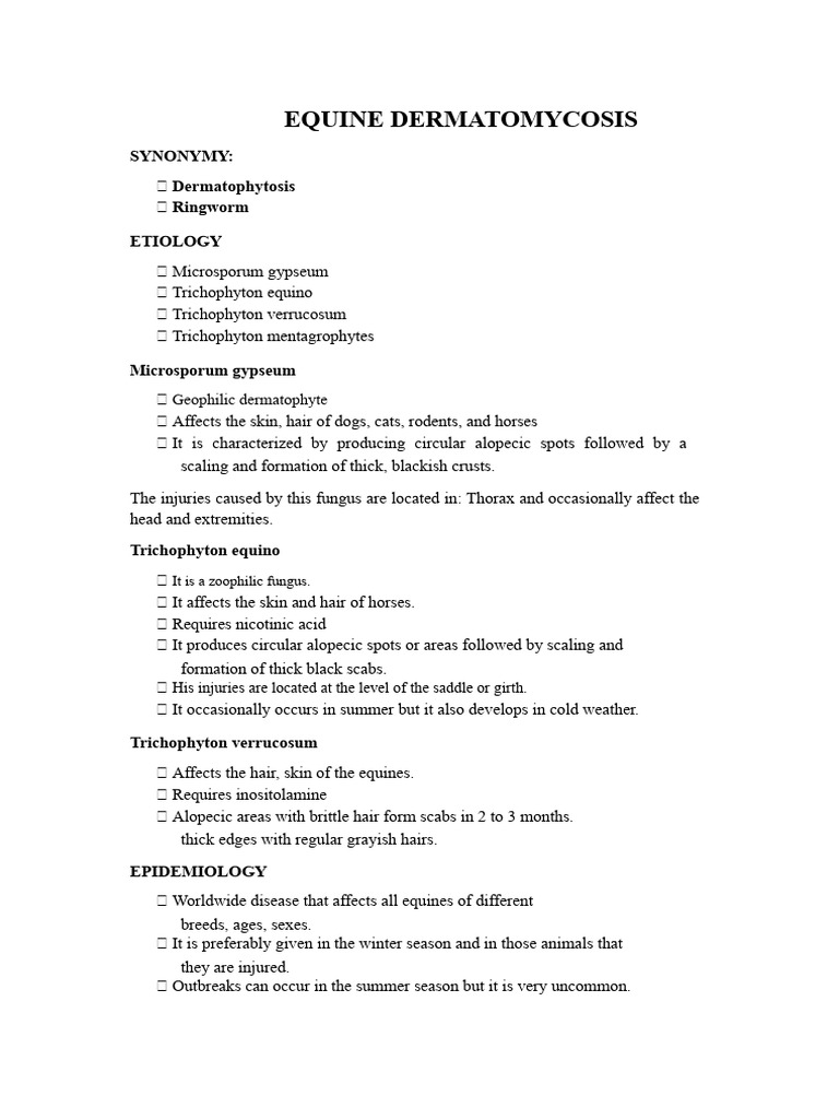 Equine Dermatomycosis Overview | PDF | Mycology