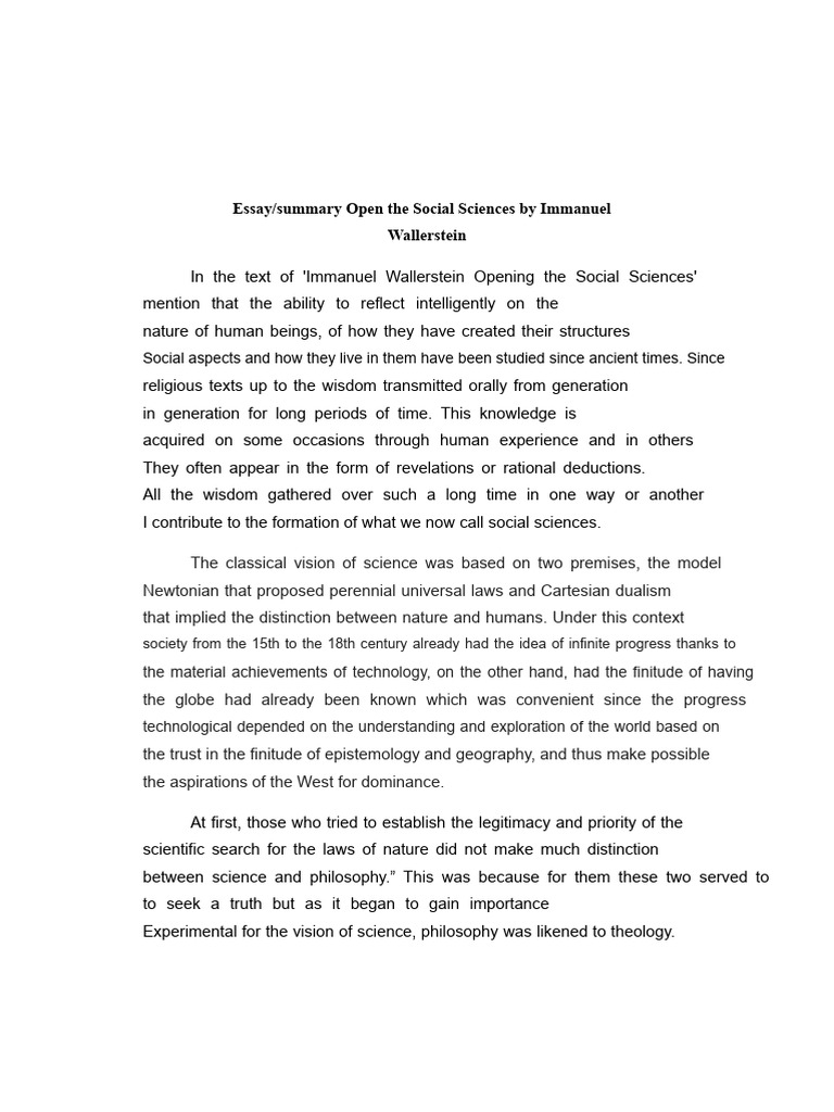 Summary of Opening The Social Sciences by Immanuel Wallerstein | PDF | Science | Social Sciences