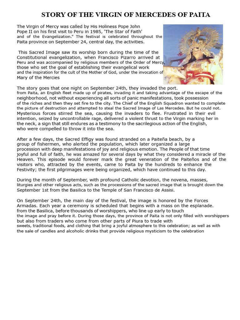 Story of The Virgin of Mercedes of Paita | PDF | Mary, Mother Of Jesus ...