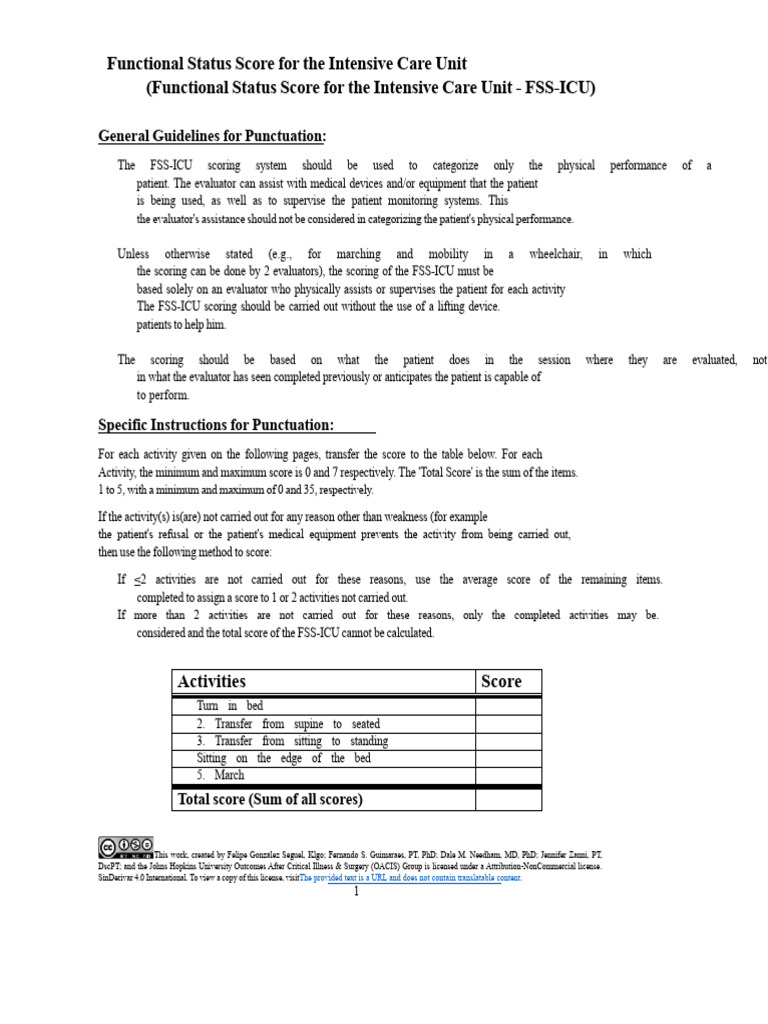 FSS-ICU Scoring Guidelines | PDF | Intensive Care Unit | Intensive Care ...