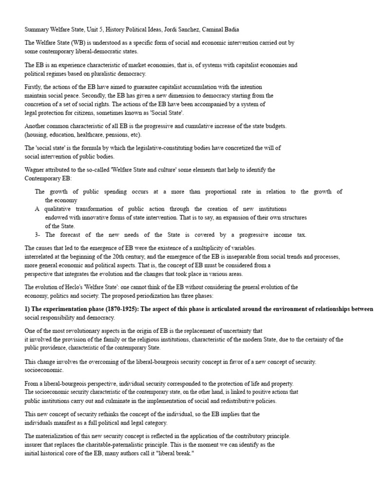 Welfare State Summary by Jordi Sanchez | PDF | Capitalism | Economics