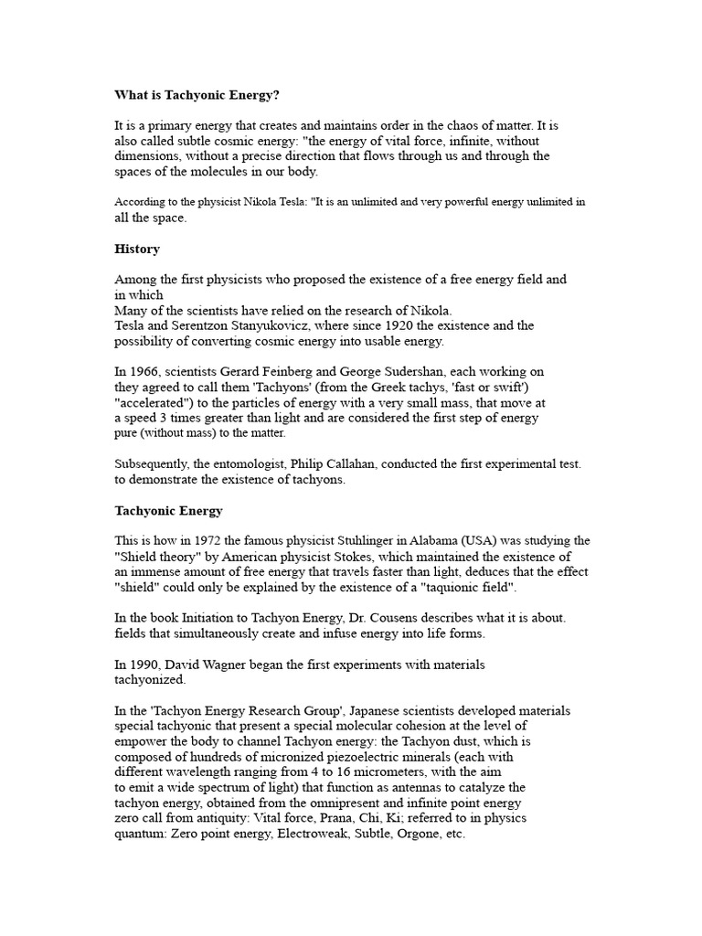 What Is Tachyonic Energy? | PDF | Energy Medicine | Mass