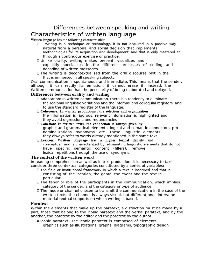 Differences Between Speaking and Writing | PDF | Linguistics ...