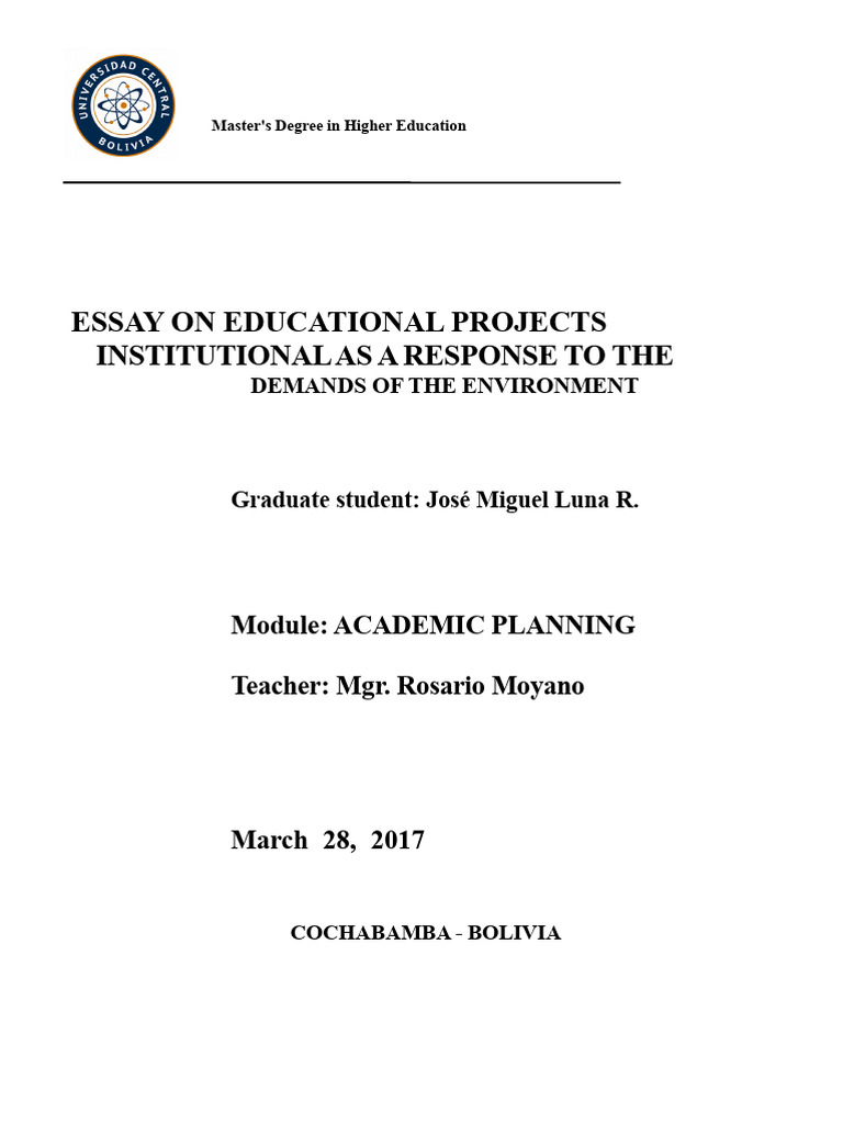 Essay On Educational Projects | PDF | Pedagogy | Knowledge