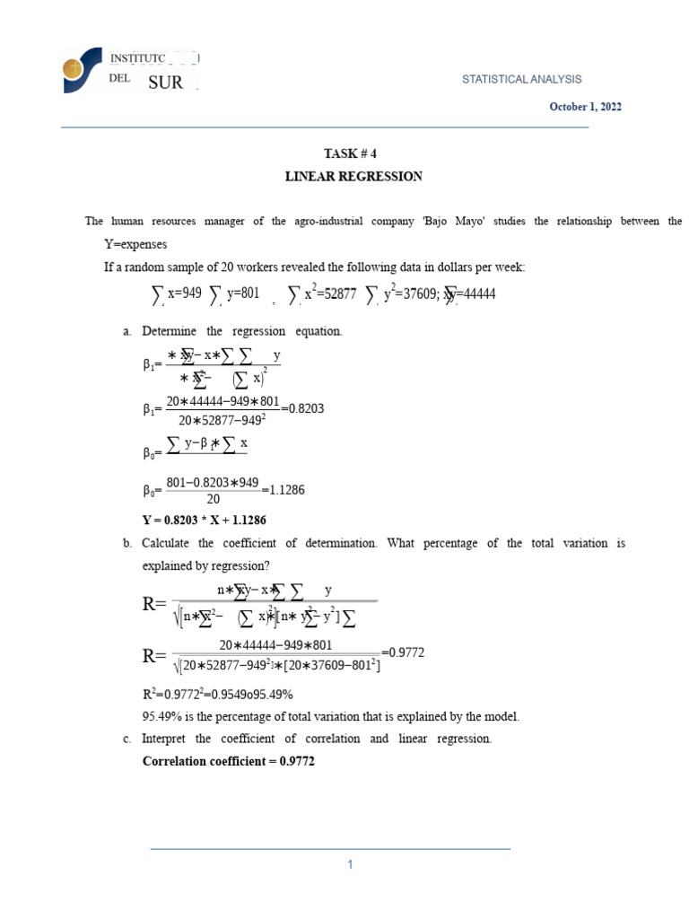 Task - 4 - Linear Regression | PDF | Linear Regression | Regression Analysis
