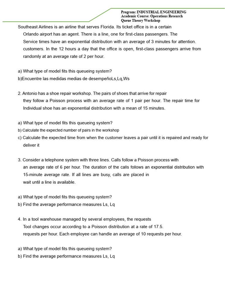 Queue Theory Workshop | PDF | Parking
