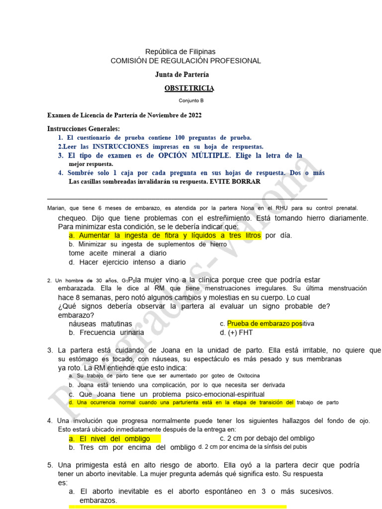 OB Examen 11 A Respuesta | PDF | Parto | El embarazo