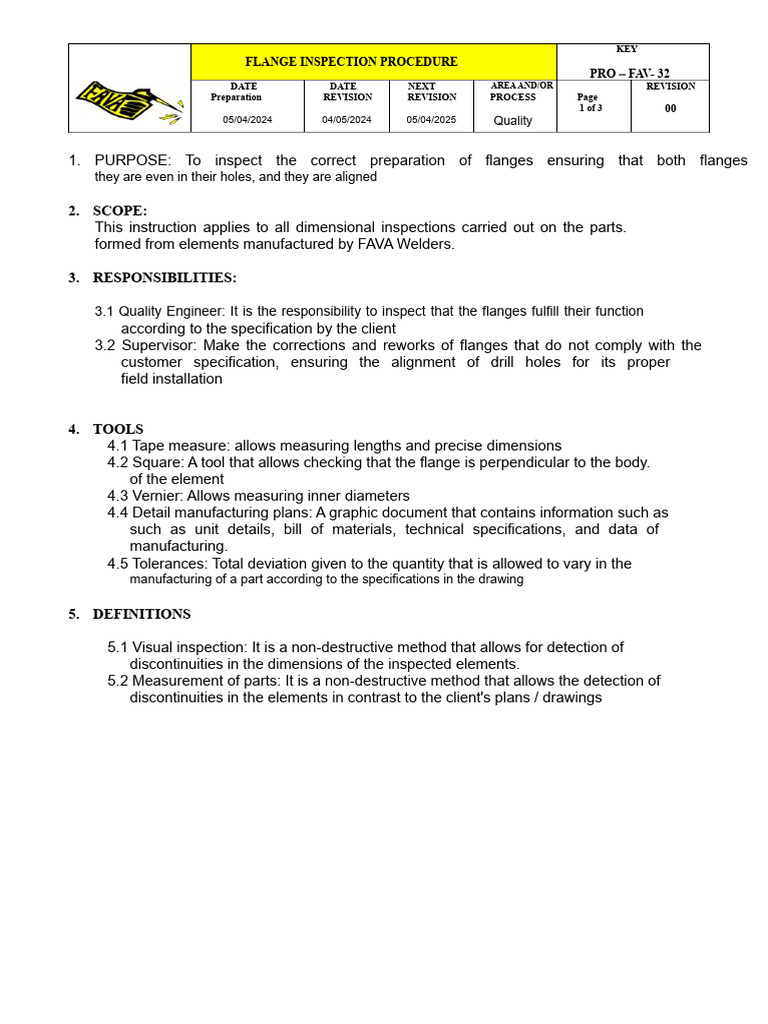 Flange Inspection Procedure | PDF | Engineering Tolerance ...