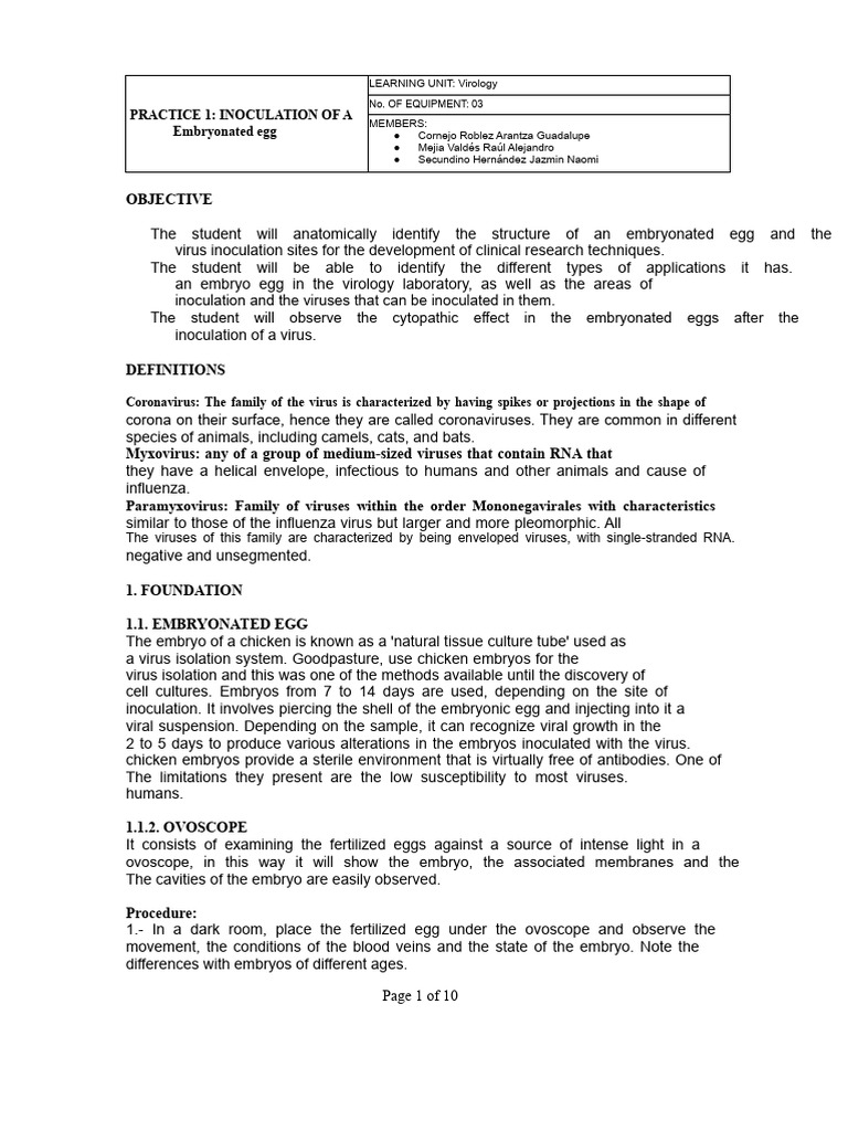 Virology: Embryonated Egg Inoculation Techniques | PDF | Cell (Biology ...
