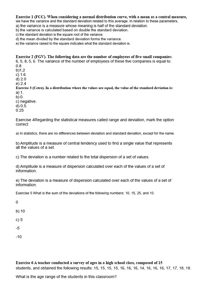 Exercise 1 | PDF | Variance | Standard Deviation